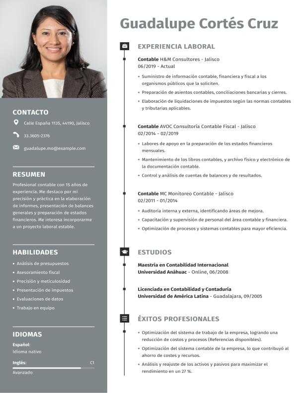 Plantilla de currículum para contable y ejemplos | miCVideal