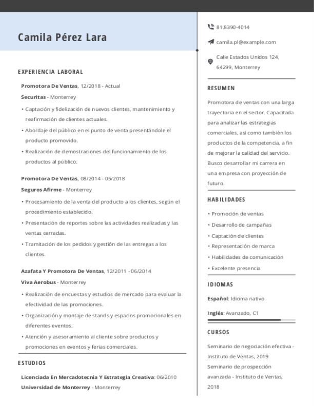 Currículum de promotor de ventas: ejemplos | Mi CV Ideal