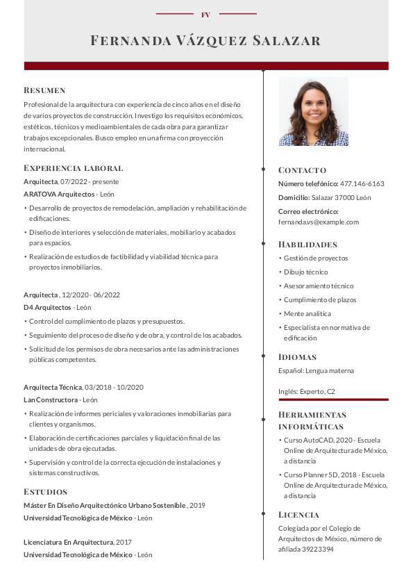 Plantillas de CV para arquitecto y ejemplos | Mi CV Ideal