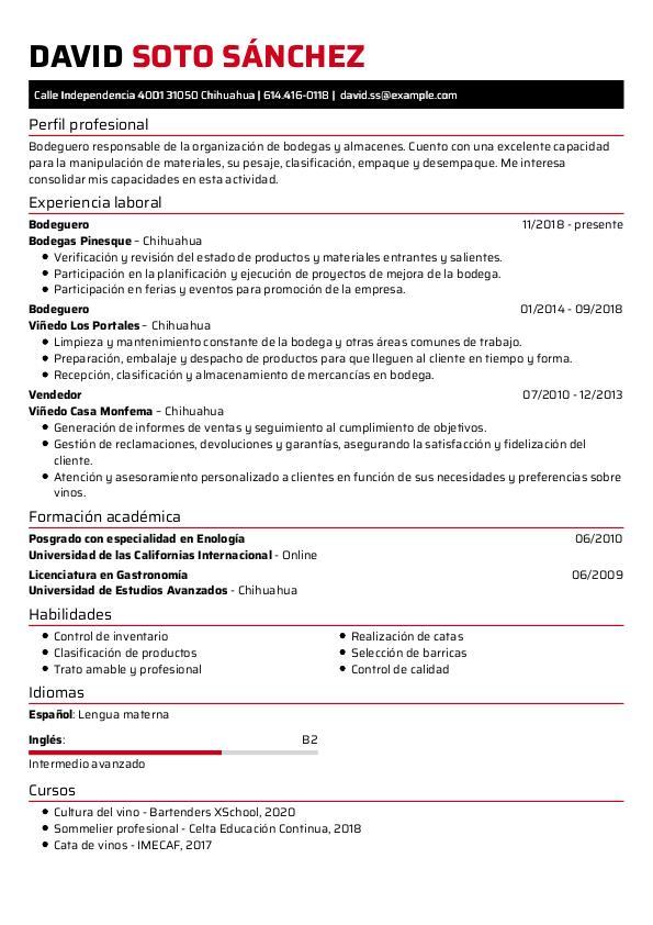 Plantilla de currículum de bodeguero y ejemplos | miCVideal