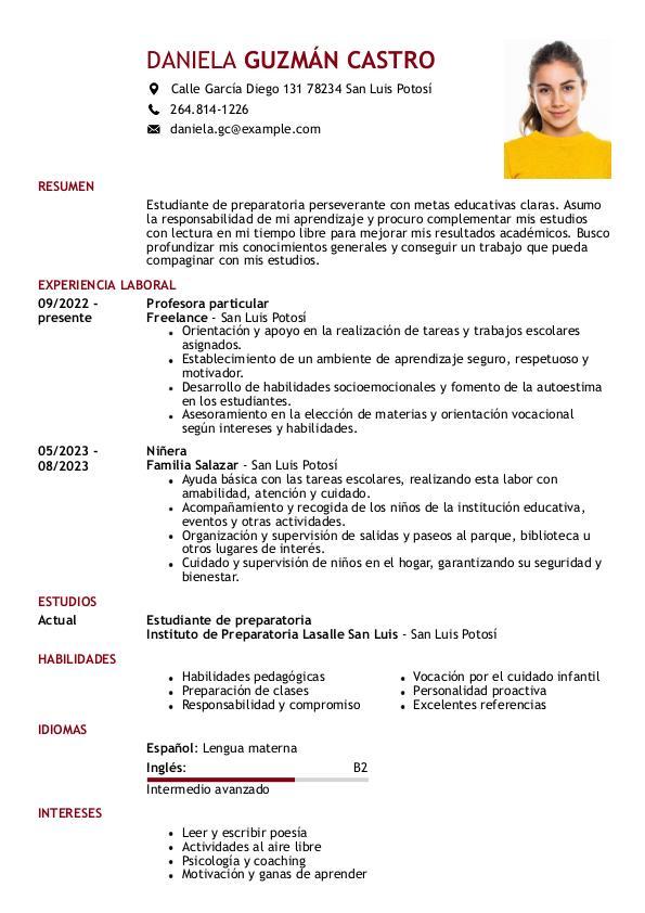 Plantilla de CV de estudiante de preparatoria: ejemplos | Mi CV Ideal