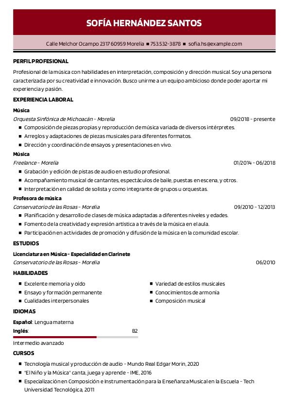 Plantilla de currículum de músico y ejemplos | Mi CV Ideal