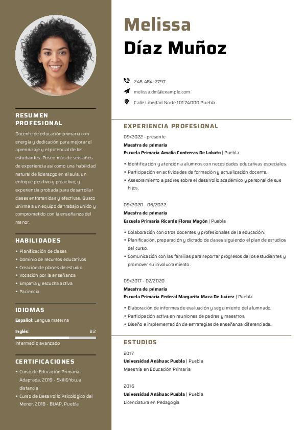 Plantilla currículum maestra de primaria y ejemplos | miCVideal