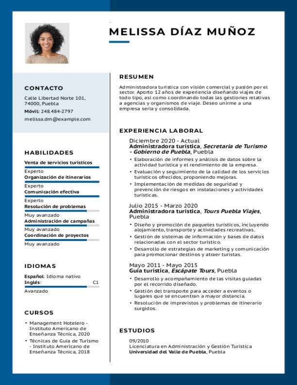 Currículum de administrador turístico: ejemplos | miCVideal