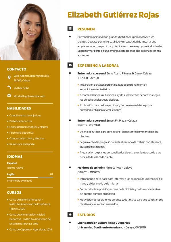 Plantilla de CV de entrenador personal y ejemplos | Mi CV Ideal