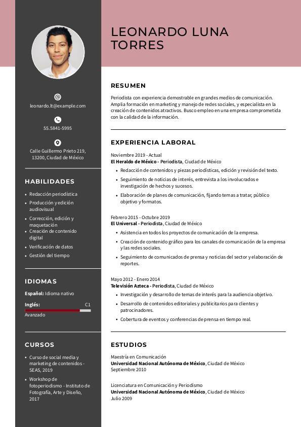 Plantilla de currículum de periodista y ejemplos | miCVideal