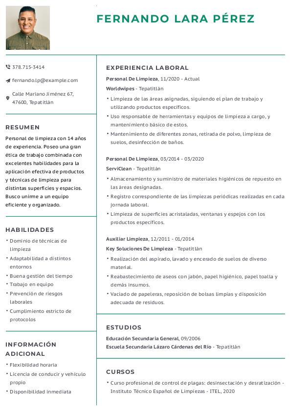 Plantilla de CV de personal de limpieza y ejemplos | miCVideal