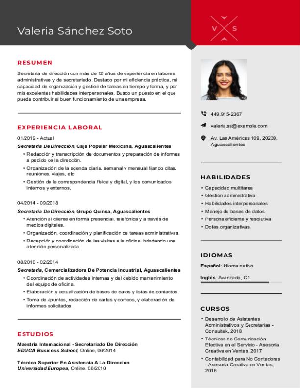 Currículum de secretaria de dirección: ejemplos | miCVideal
