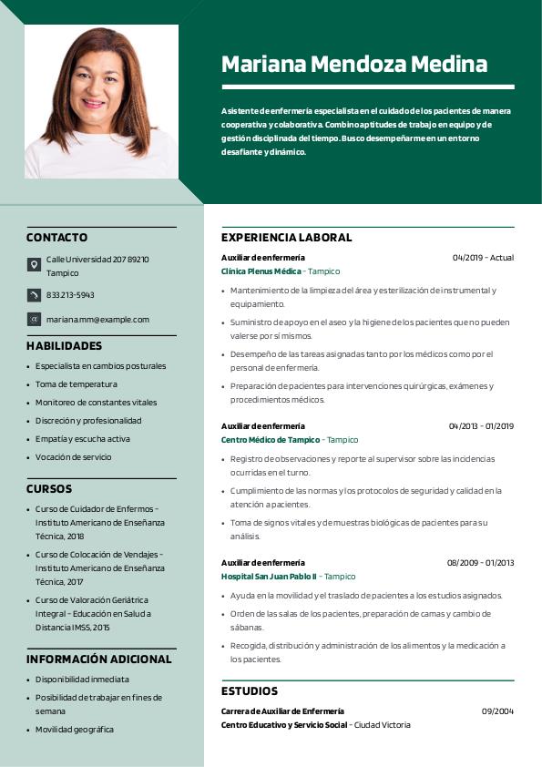 Currículum de auxiliar de enfermería: ejemplos | miCVideal
