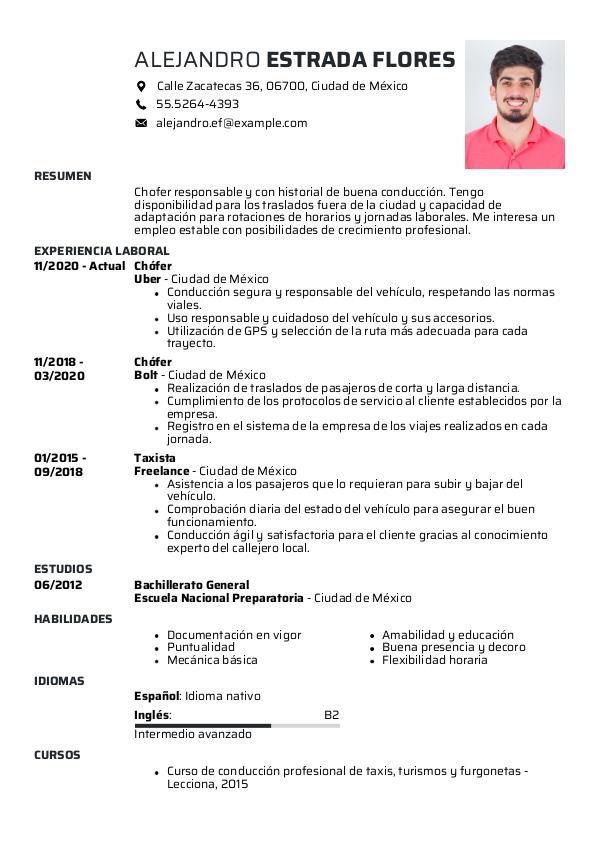Plantilla de currículum de chófer y ejemplos | miCVideal