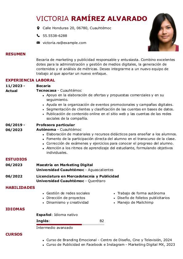 Plantilla de currículum de becario y ejemplos | miCVideal