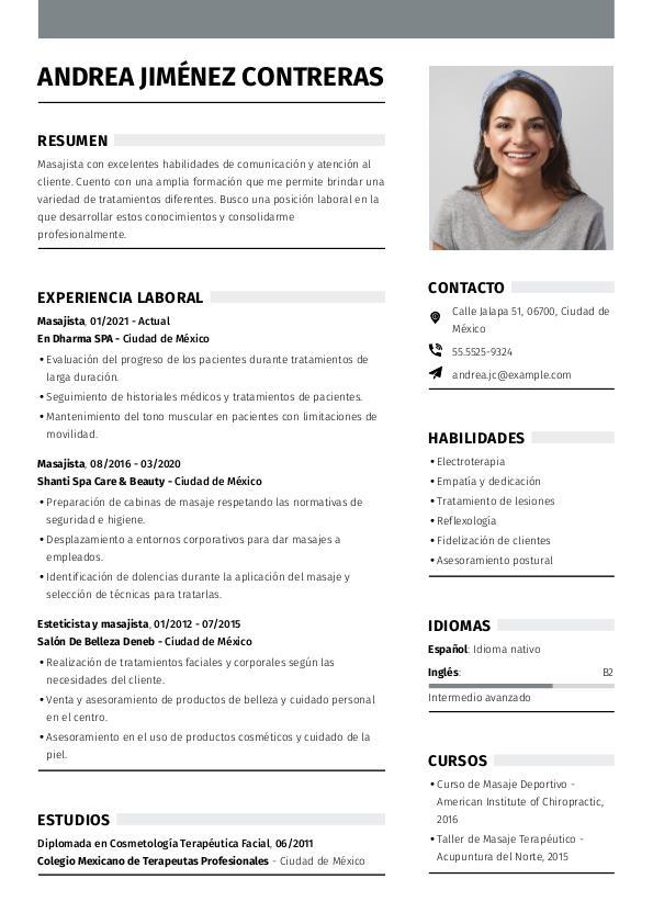 Plantilla de currículum de masajista y ejemplos | miCVideal