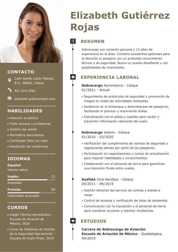 Plantilla de currículum de sobrecargo y ejemplos | miCVideal