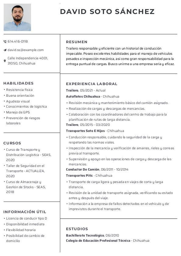 Plantilla de currículum de trailero y ejemplos | miCVideal