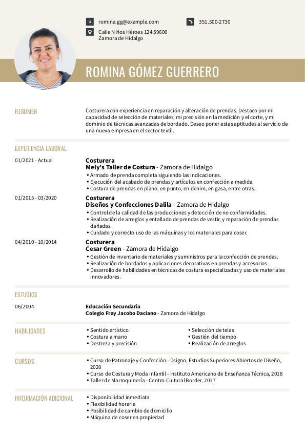 Plantilla de currículum de costurera y ejemplos | miCVideal