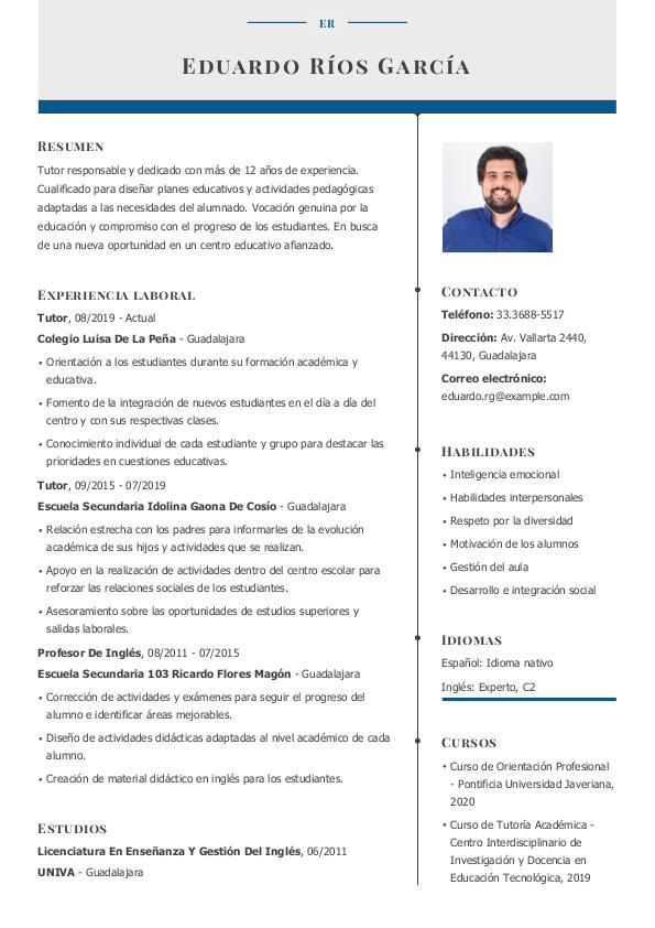 Plantilla de currículum de tutor y ejemplos | miCVideal