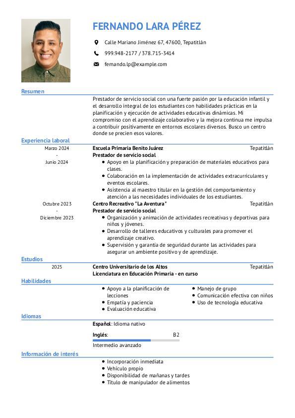 Plantilla de CV para servicio social y ejemplos | Mi CV Ideal