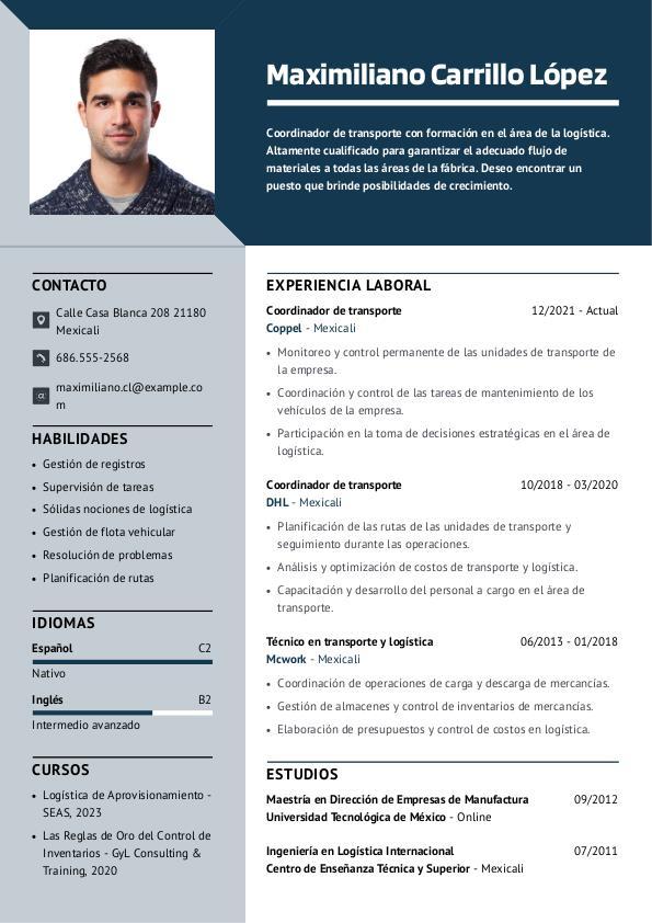 Currículum de coordinador de transporte: ejemplos | miCVideal