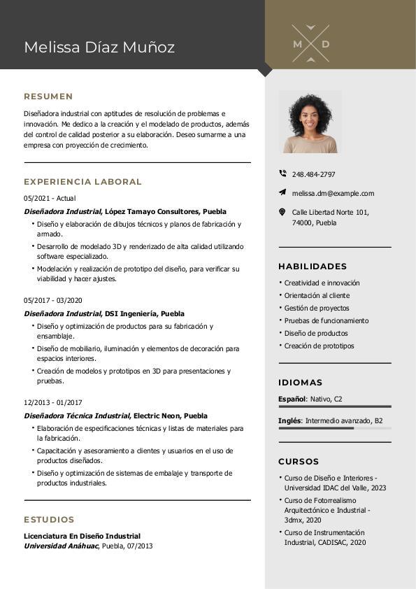 Plantilla de CV de diseñador industrial y ejemplos | miCVideal