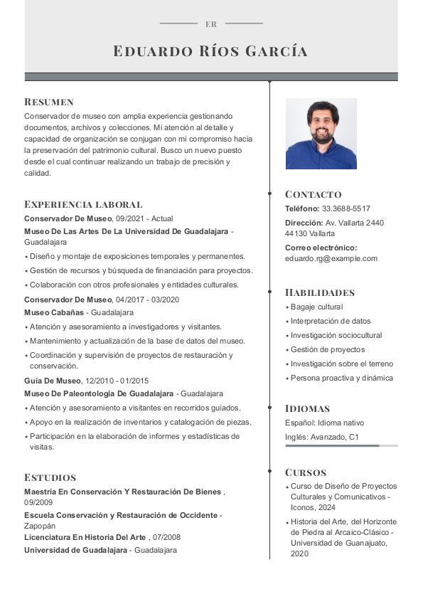 Plantilla de CV de conservador de museos y ejemplos | miCVideal