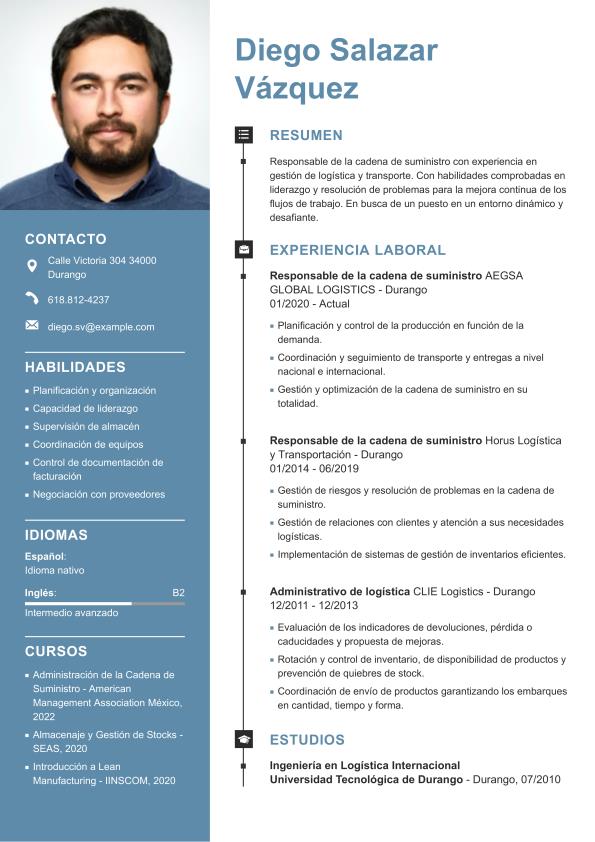 CV de gerente de cadena de suministros: ejemplos | miCVideal