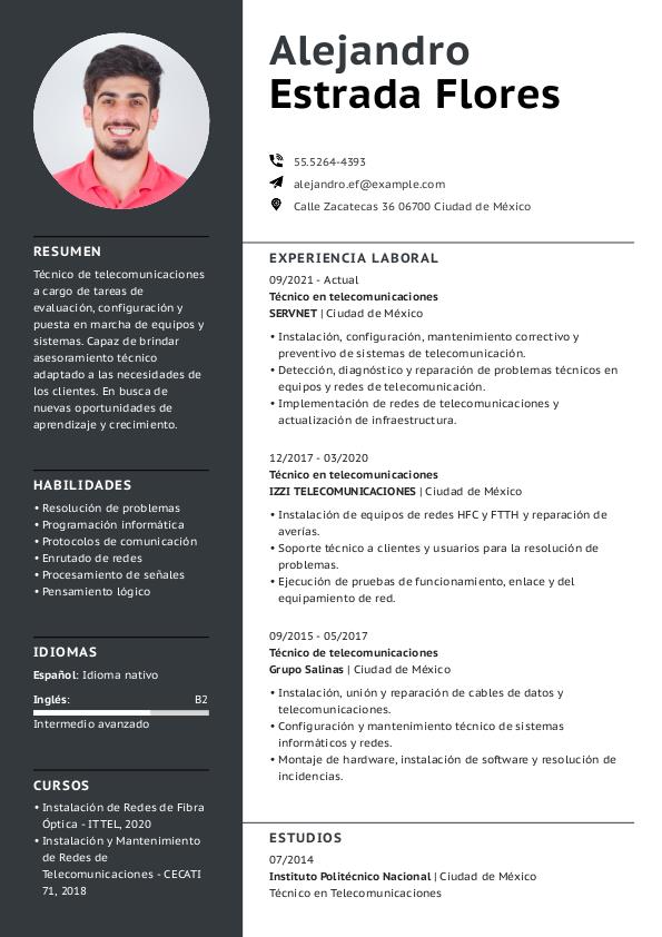 Currículum de técnico en telecomunicaciones: ejemplos | miCVideal