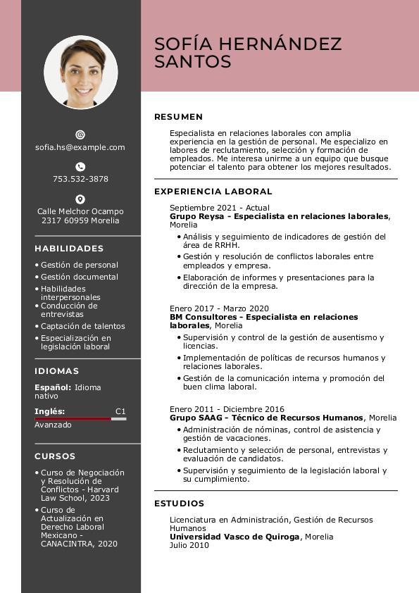 CV de especialista en relaciones laborales: ejemplos | miCVideal