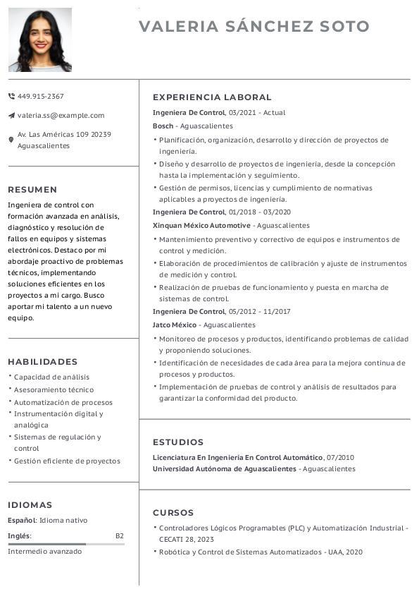 Plantilla de CV de ingeniero de control y ejemplos | miCVideal