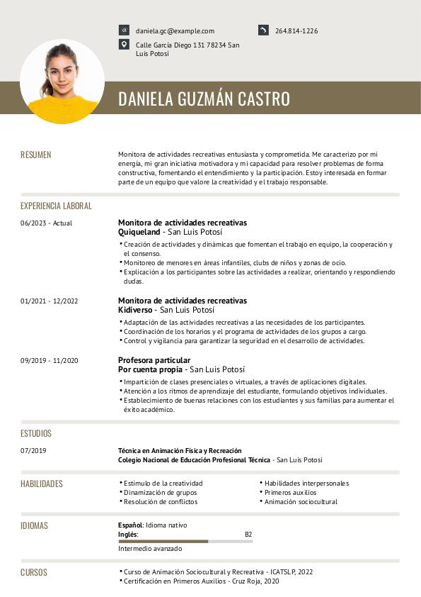 CV de monitor de actividades recreativas: ejemplos | Mi CV Ideal