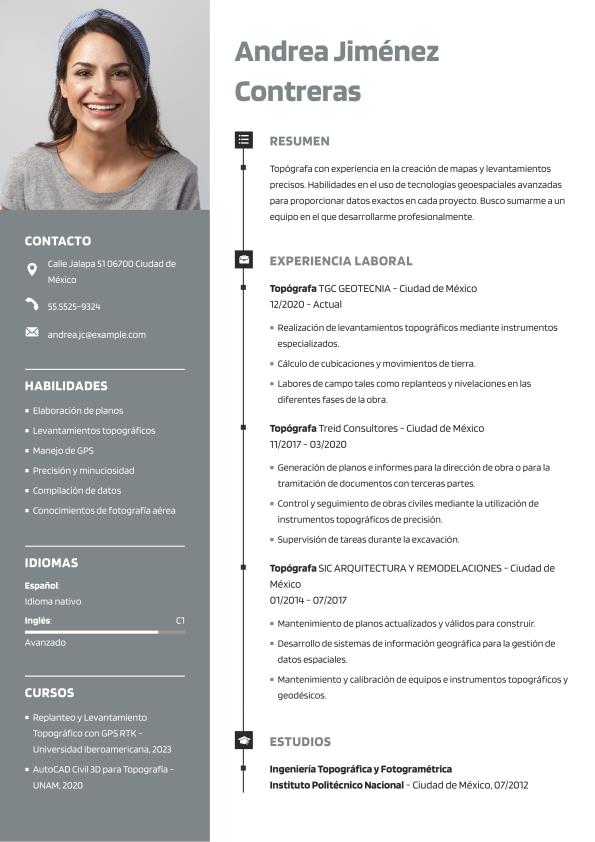 Plantilla de currículum de topógrafo y ejemplos | miCVideal