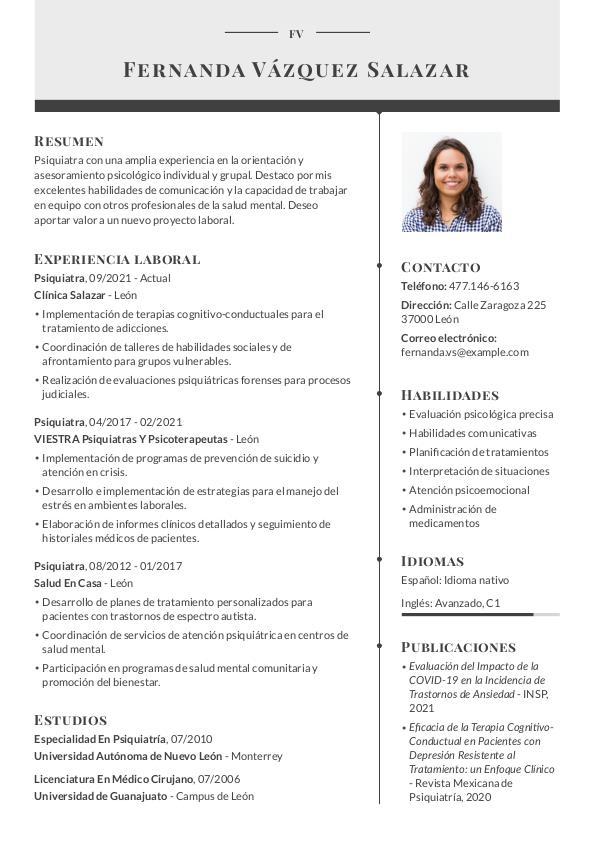 Plantilla de currículum para psiquiatra y ejemplos | miCVideal