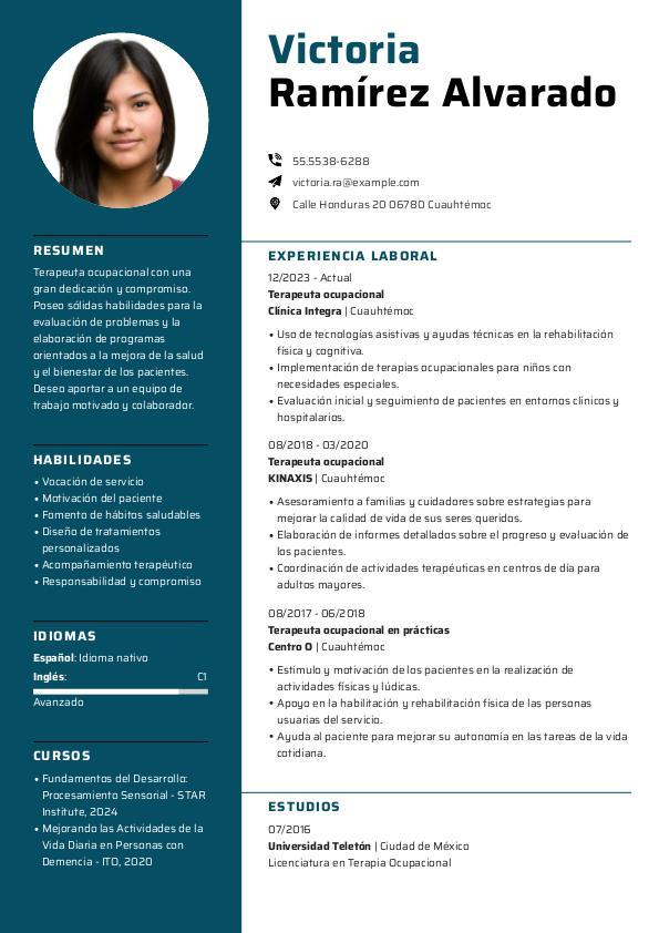 Plantilla de CV para terapeuta ocupacional y ejemplos | Mi CV Ideal