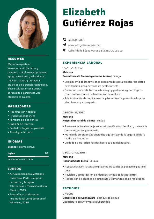 Plantilla de currículum de matrona y ejemplos | miCVideal