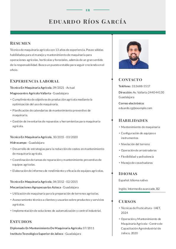 CV de técnico en maquinaria agrícola y ejemplos | miCVideal