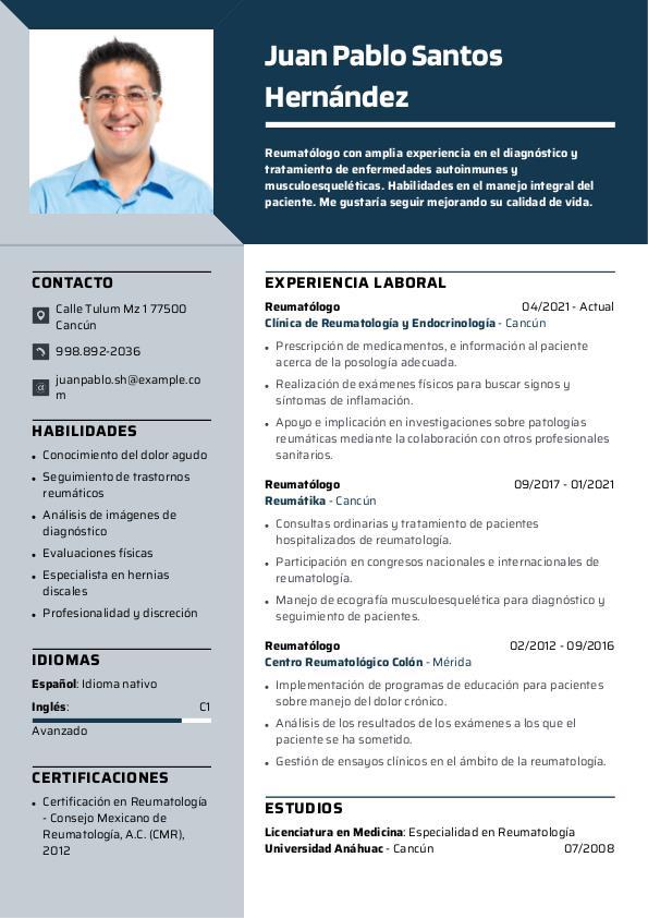 Plantilla de currículum para reumatólogo y ejemplos | miCVideal