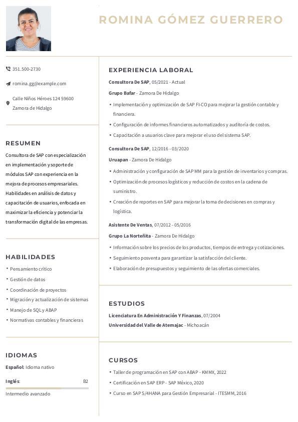 Plantilla de CV de consultor de SAP y ejemplos | miCVideal
