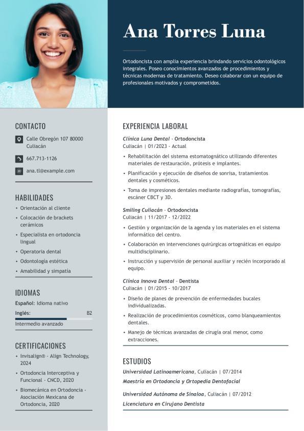 Plantilla de currículum de ortodoncista y ejemplos | miCVideal
