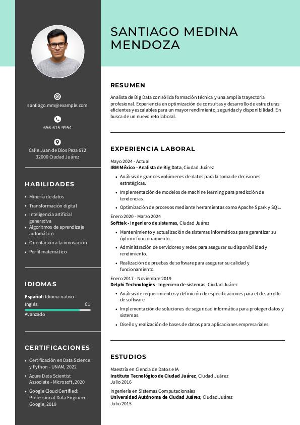 Plantilla de CV de analista de Big Data y ejemplos | miCVideal