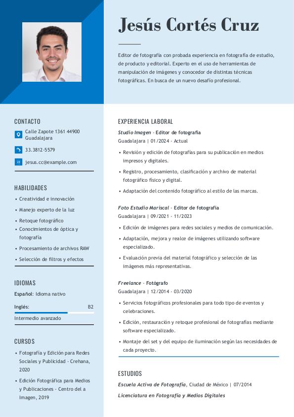 CV de editor de fotografía: ejemplos y plantillas | Mi CV Ideal