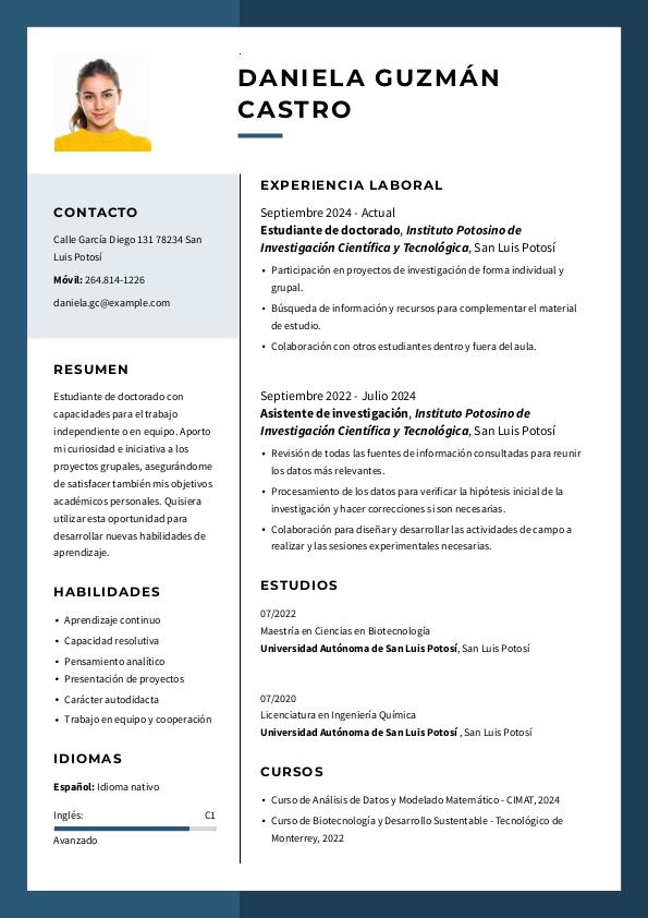 Plantilla de CV de estudiante de doctorado y ejemplos | miCVideal