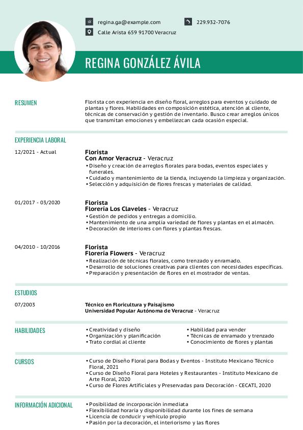 Plantilla de currículum para florista con ejemplos | Mi CV Ideal