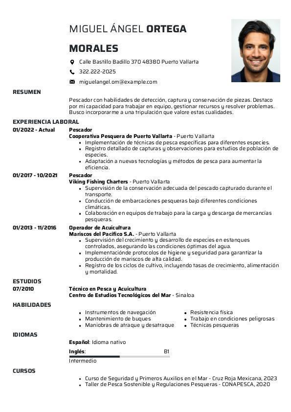 Plantilla de CV para pescador y ejemplos | miCVideal