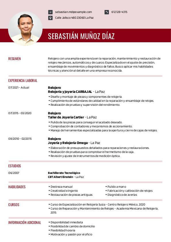 Currículum para relojero: ejemplos y plantillas | Mi CV Ideal